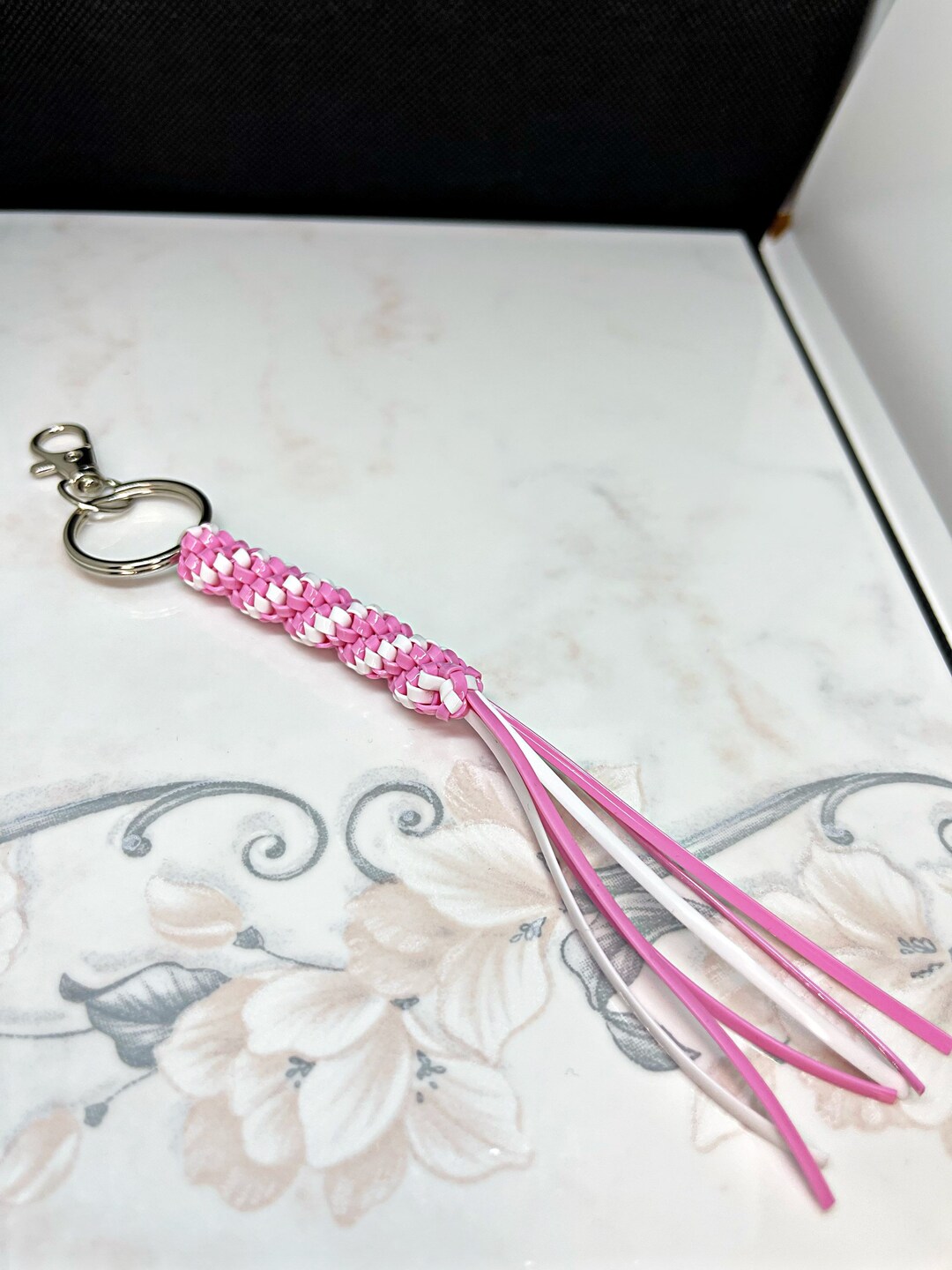 Pastel Pink & White Rexlace Keychain - Etsy