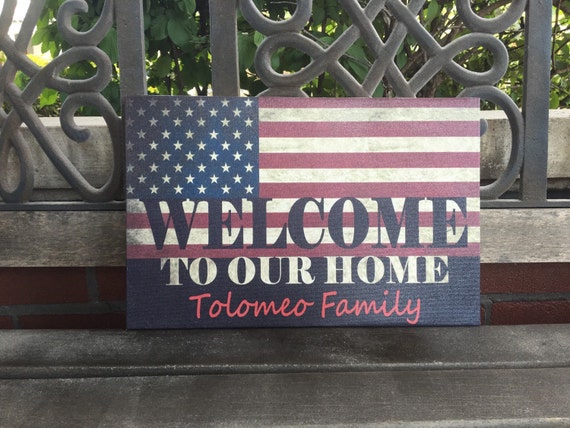 American Flag Welcome to Our Home Family Sign Free - Etsy