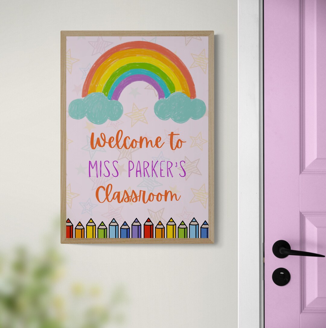 Editable Classroom Welcome Sign With Rainbow Colourful Art | Canva ...
