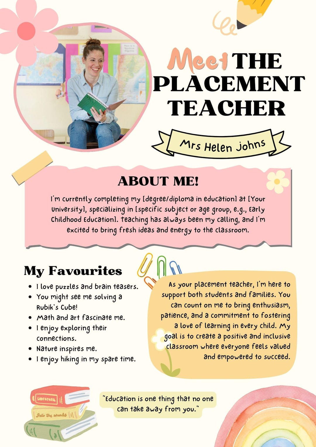Editable Meet the Placement Teacher Template | Printable Student ...