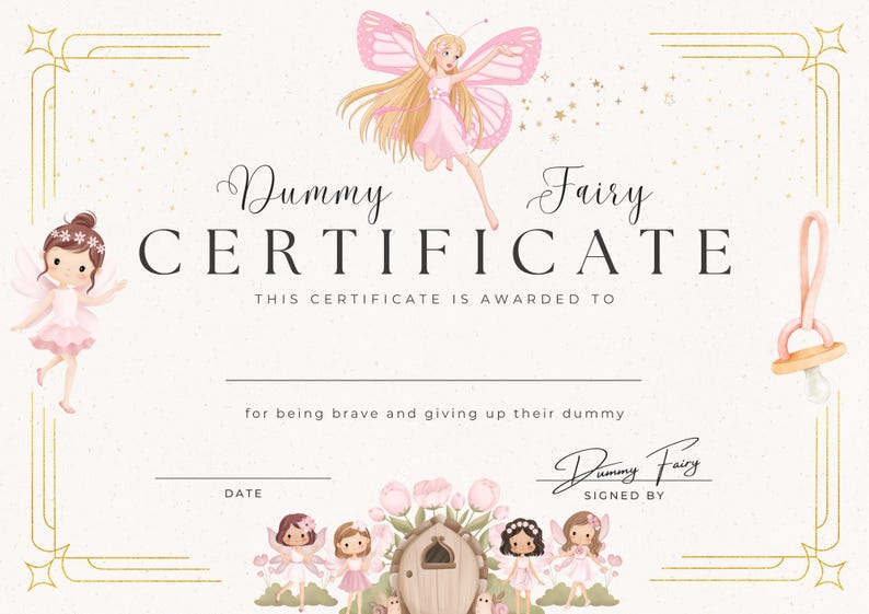 Dummy Fairy Certificate | Bye Bye Dummy | Reward for Brave Girls Giving ...