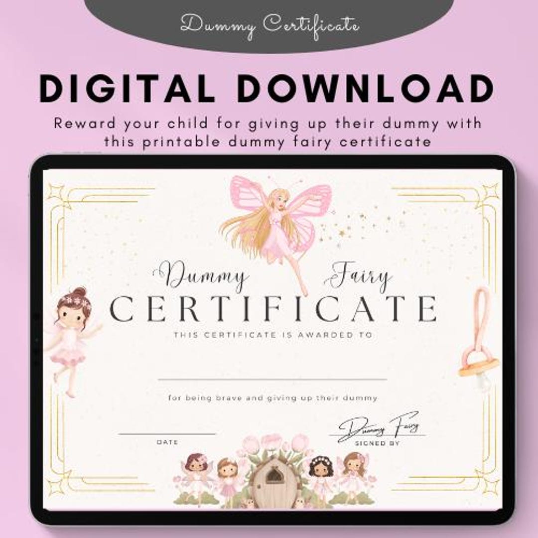Dummy Fairy Certificate | Bye Bye Dummy | Reward for Brave Girls Giving ...