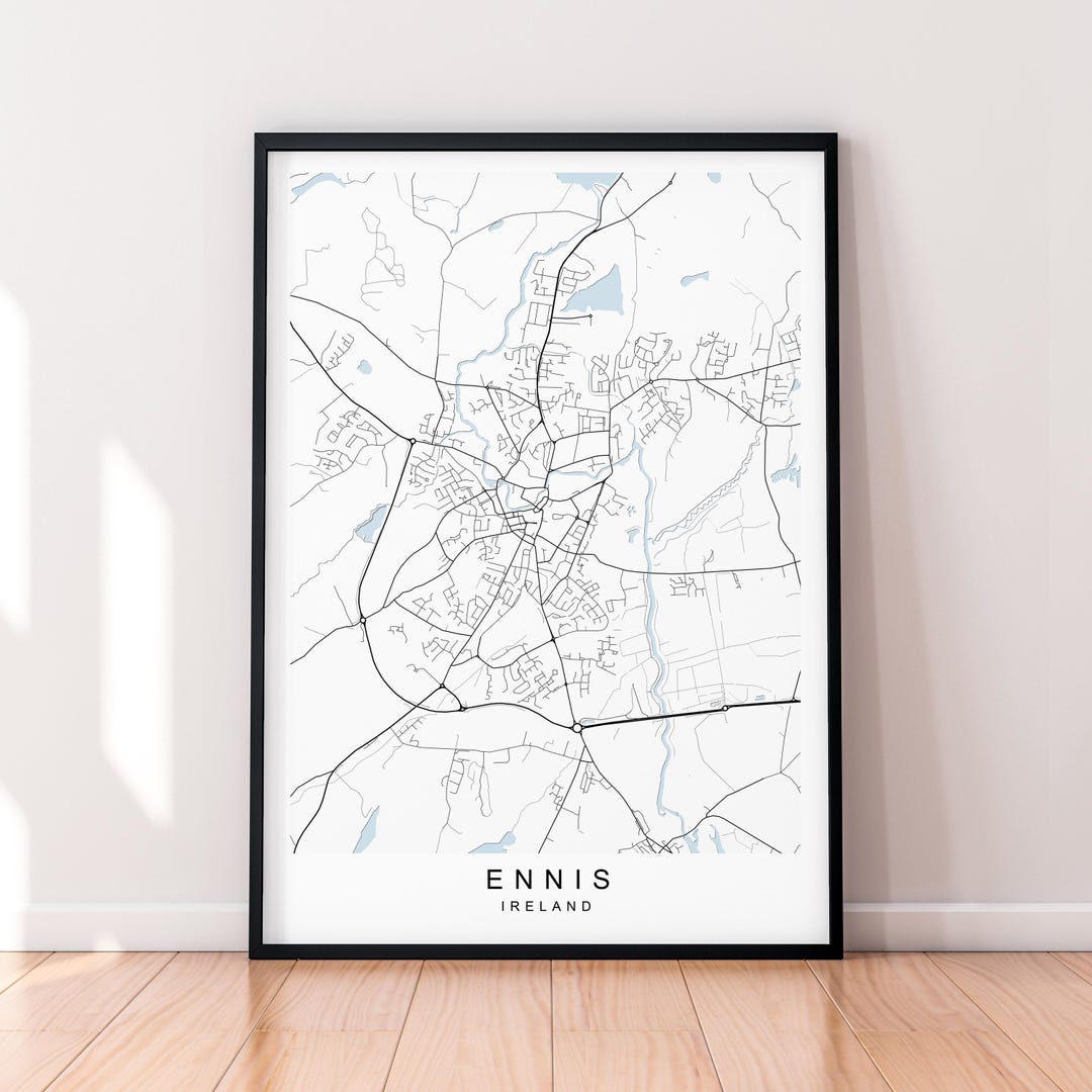 Ennis Ireland Map Print Wall Decor Ennis Republic of Ireland Poster ...