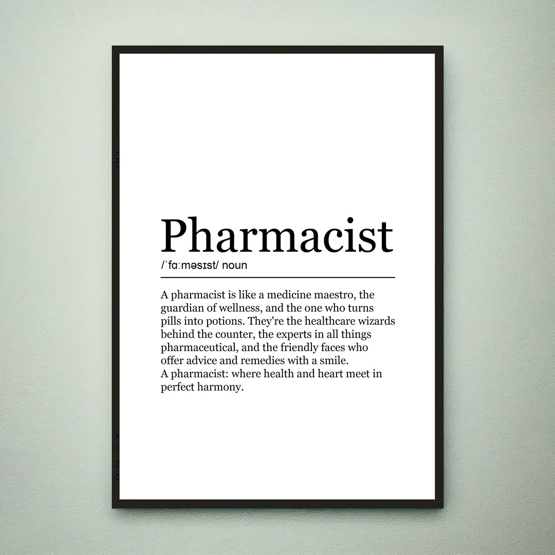 Pharmacist Print Definition Poster Wall Art Pharmacist Appreciation ...