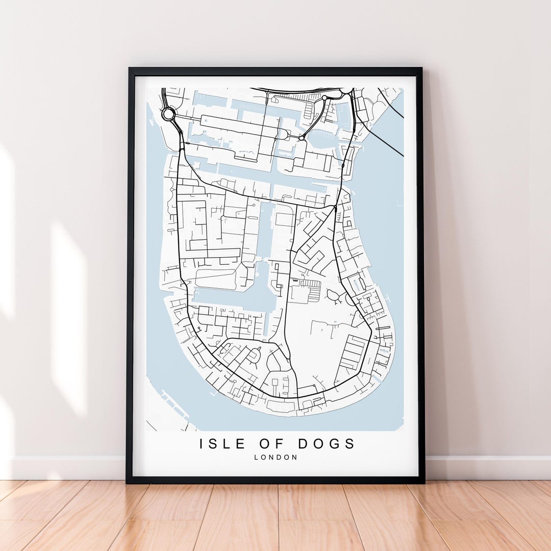Isle of Dogs London Map Travel Poster Isle of Dogs Map London Wall Art ...