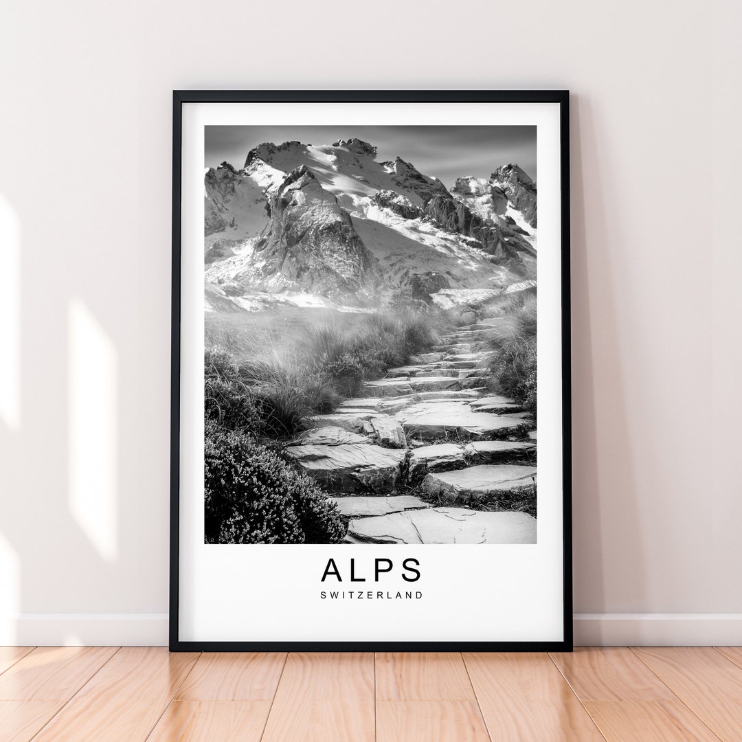 Alps Hills Steps Mountains Print Travel Poster Minimalist Home Travel ...