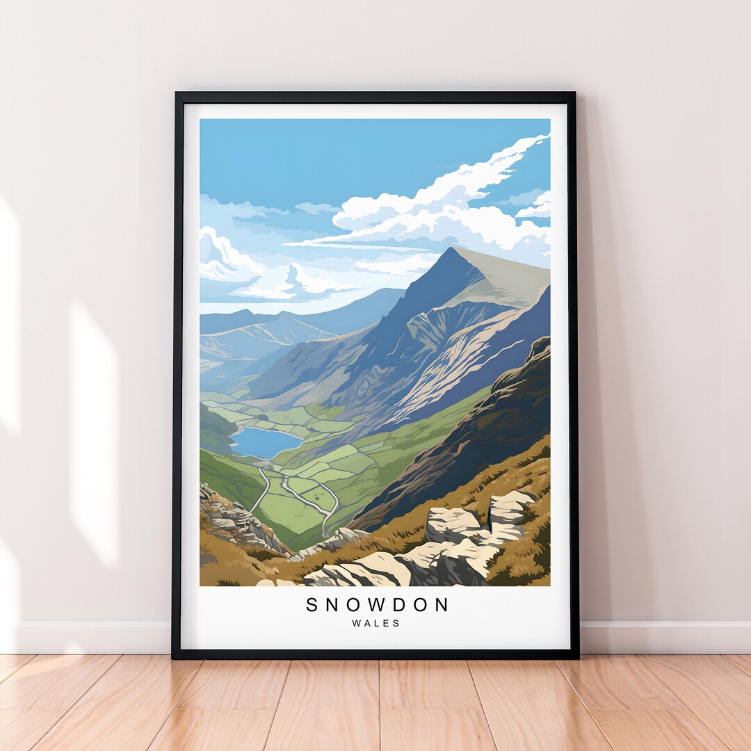 Snowdon Illustration Print Snowdon Mountains Wales in Snowdonia Travel ...