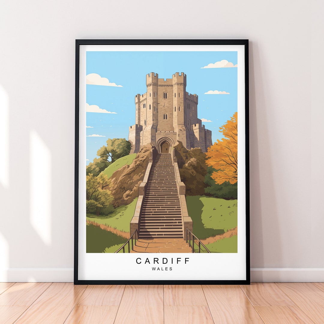 Cardiff Illustration Print Cardiff Castle Travel Art Poster Gift ...