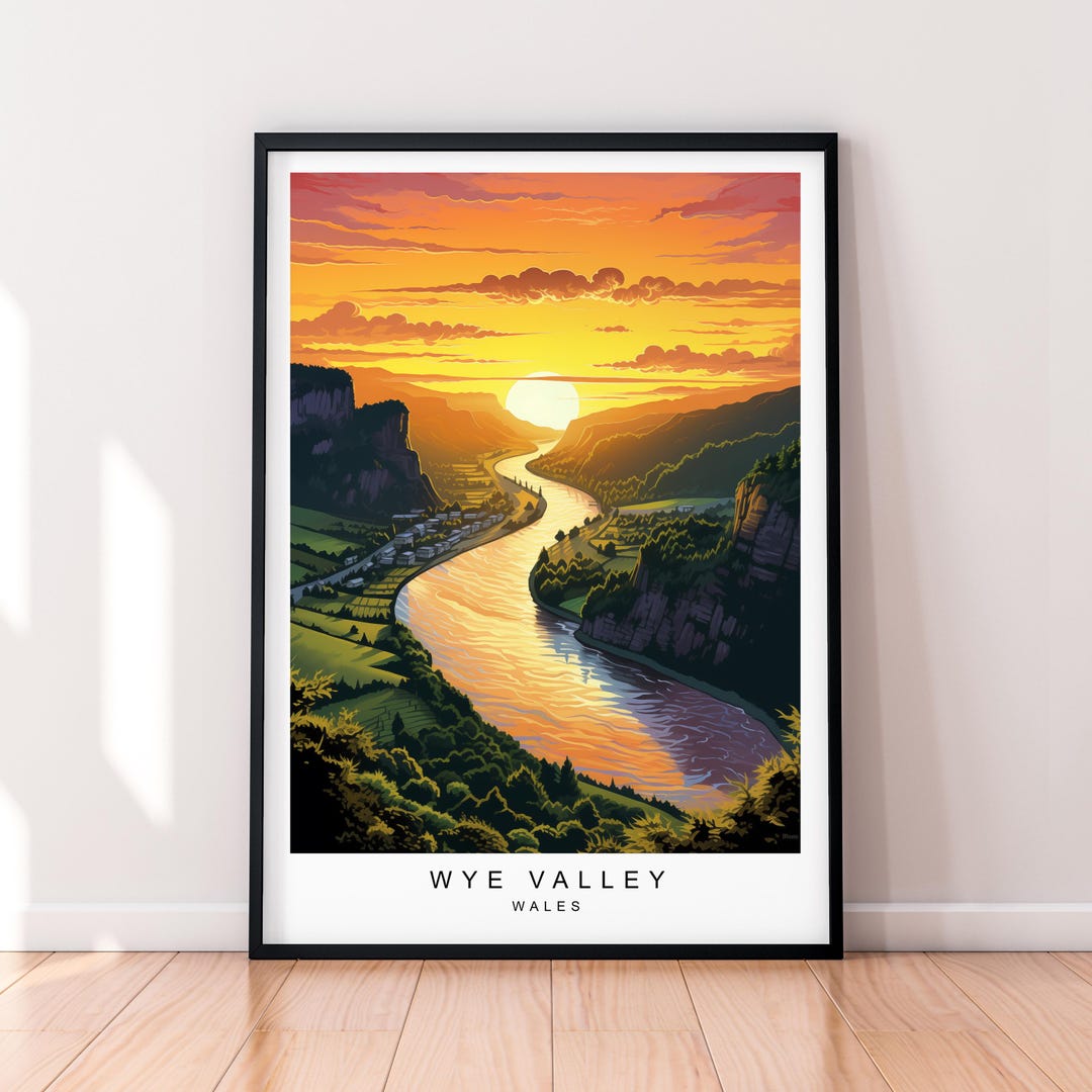 Wye River Valley at Sunset Illustration Print Wye Valley Wales Poster ...