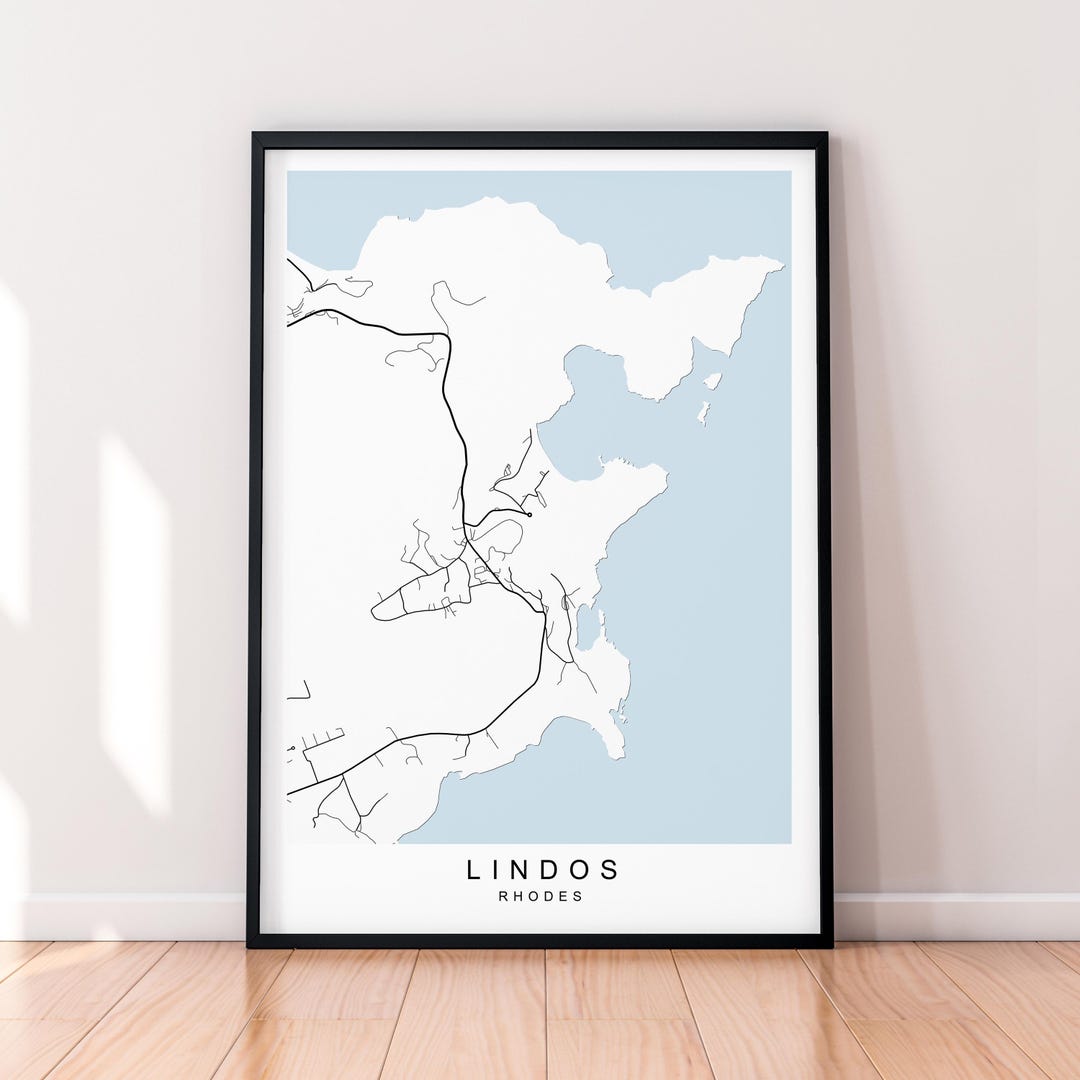 Lindos Rhodes Map Print Lindos Greece Map Poster Wall Art Gift Unframed ...