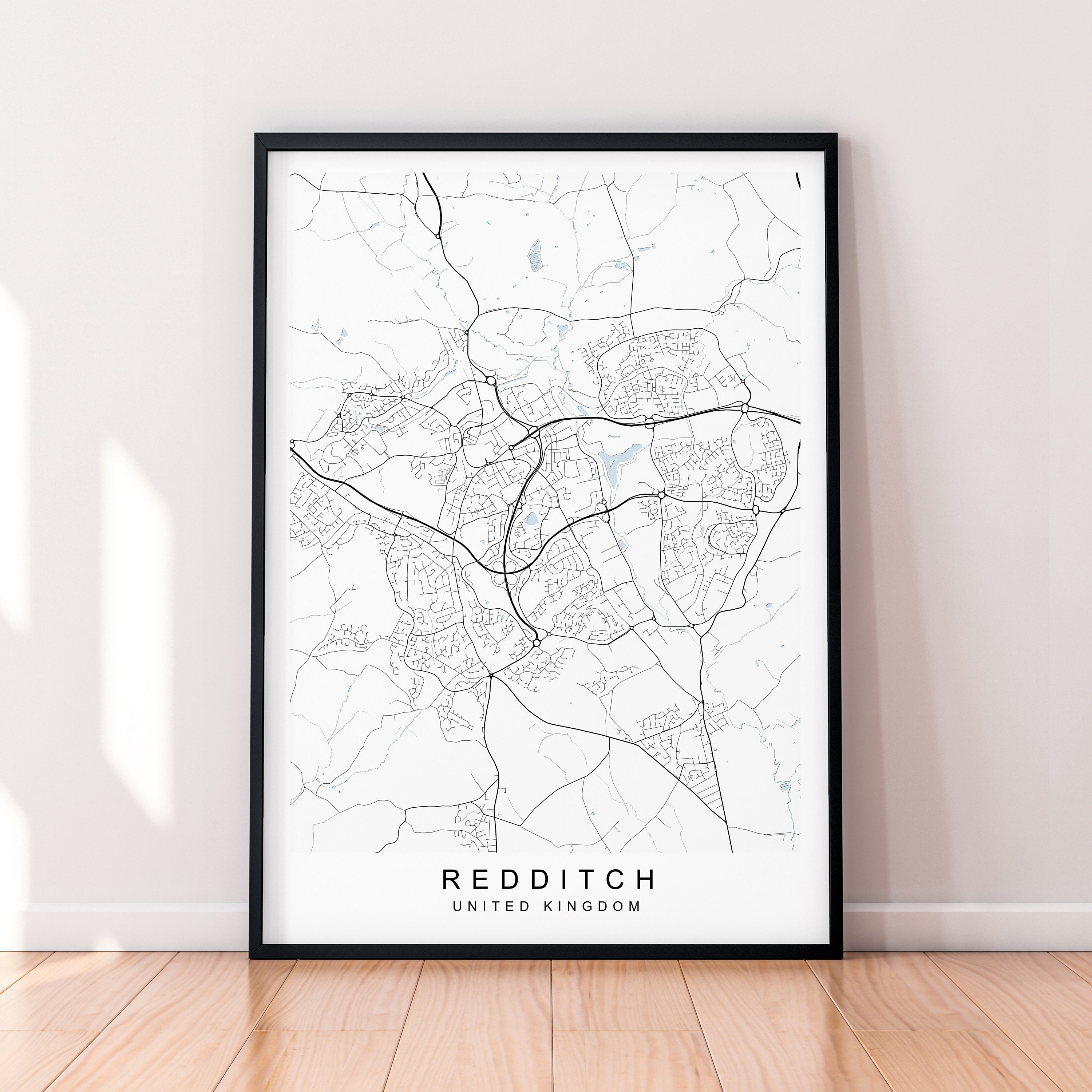 Redditch Map England Print Poster Minimalist Home Decor Redditch UK ...