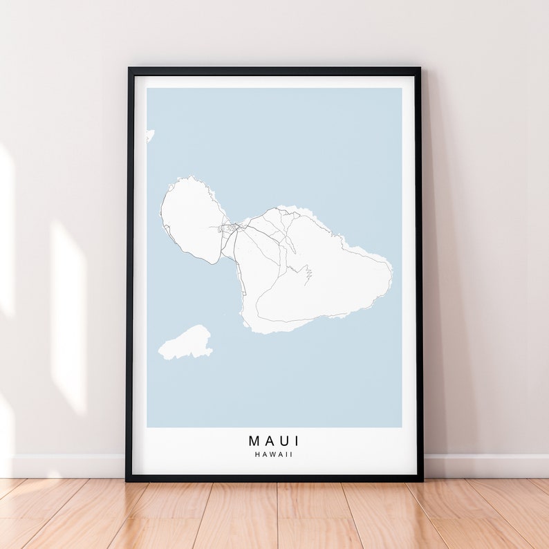 Maui Island Map Print Poster Minimalist Home Decor Maui Hawaii Map ...