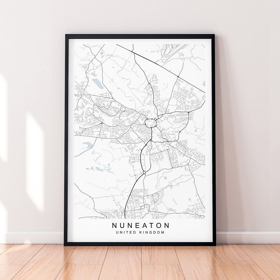 Nuneaton Map England Print Poster Minimalist Home Decor Nuneaton UK ...
