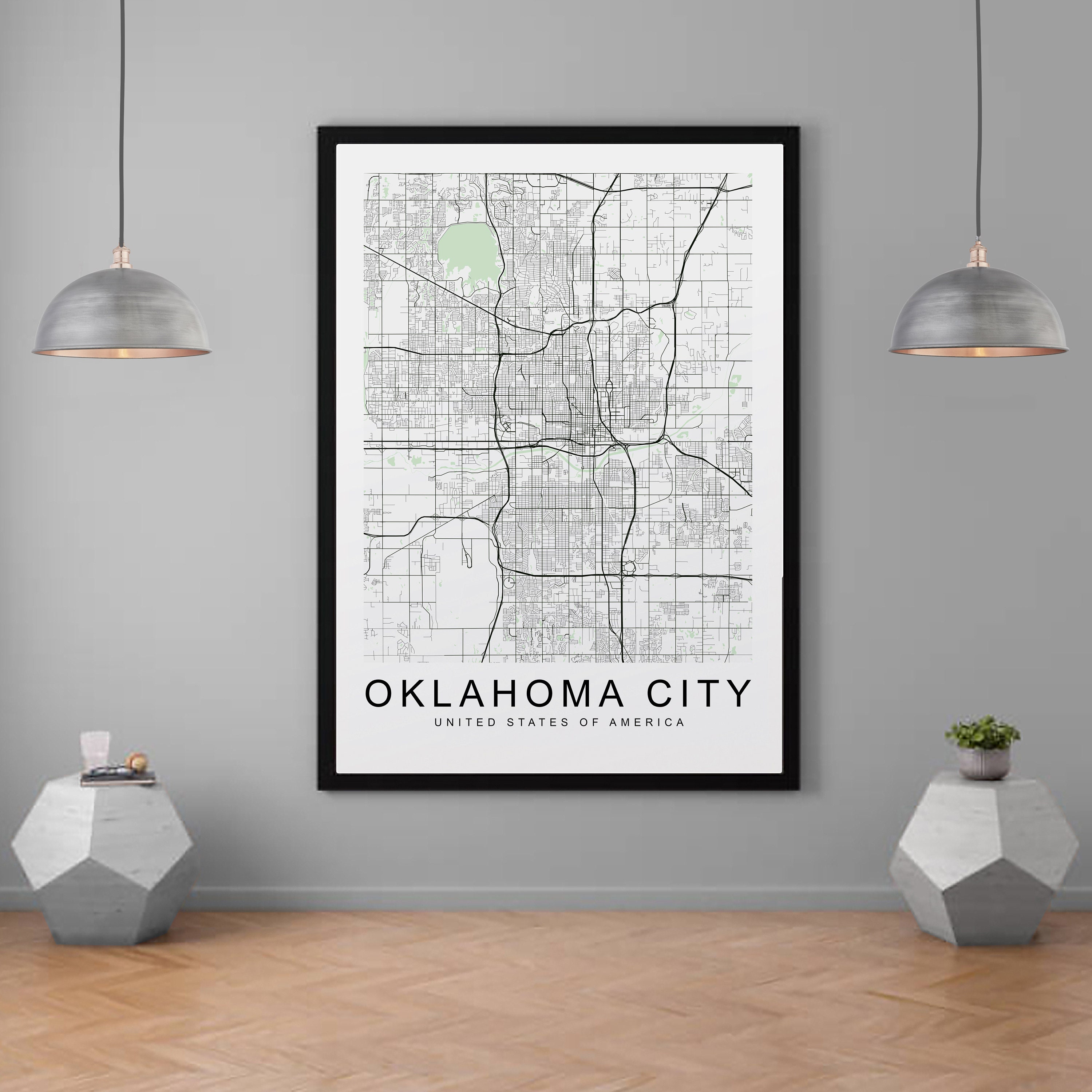 Oklahoma Map City USA City Town Map Print Minimalist Home Map Poster ...