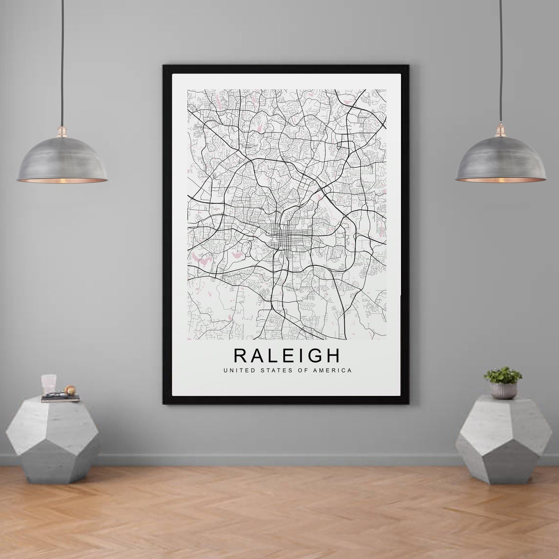 Raleigh North Carolina USA City Town Map Print Minimalist Home | Etsy