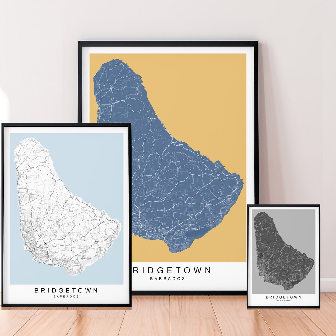 Bridgetown Map Print Barbados Minimalist Bridgetown City Area Map ...