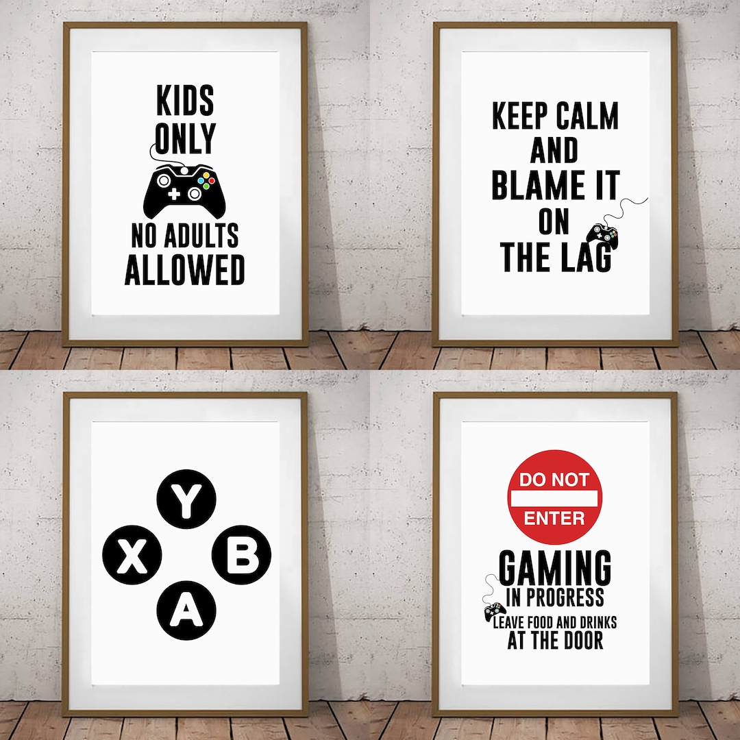 Set of 4 Gaming Prints Posters Kids Children X Game Room Wall Art ...