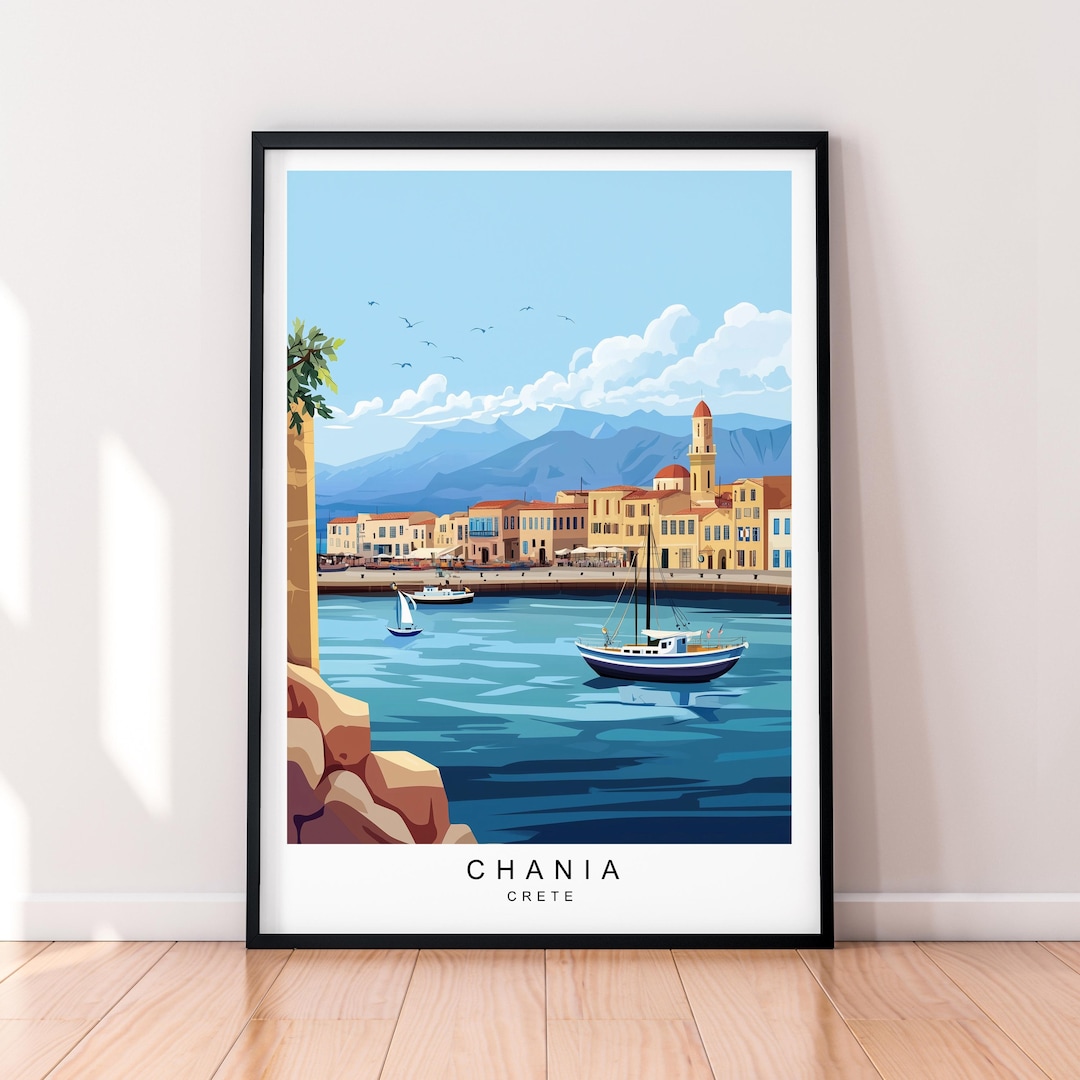 Chania Port Art Illustration Print Chania Crete Poster Wall Art Gift Unframed Print - Etsy