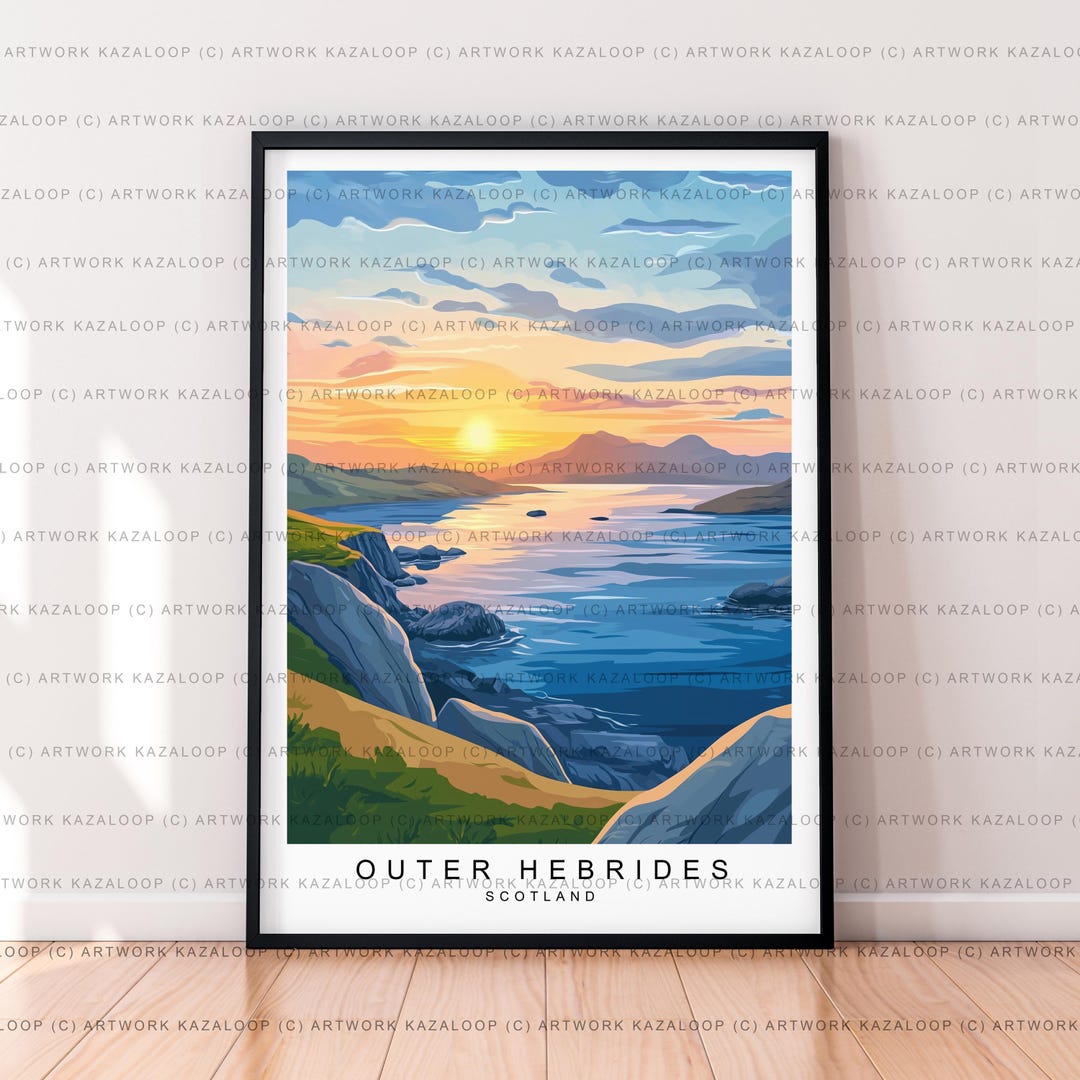 Outer Hebrides Poster Scotland Unframed Coastal Landscape Illustration ...