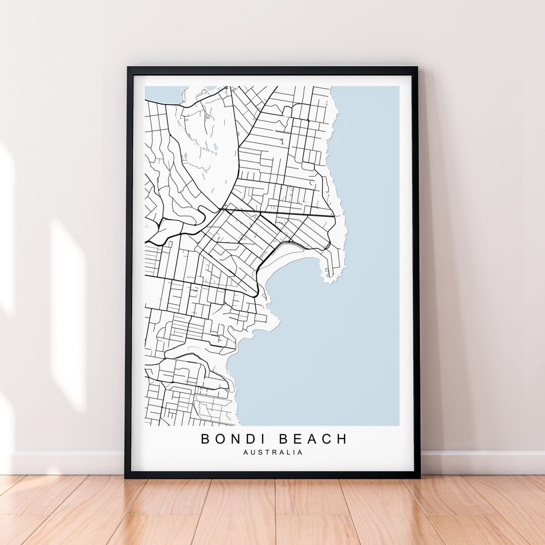 Bondi Beach Map Print Poster Minimalist Home Decor Bondi Beach ...