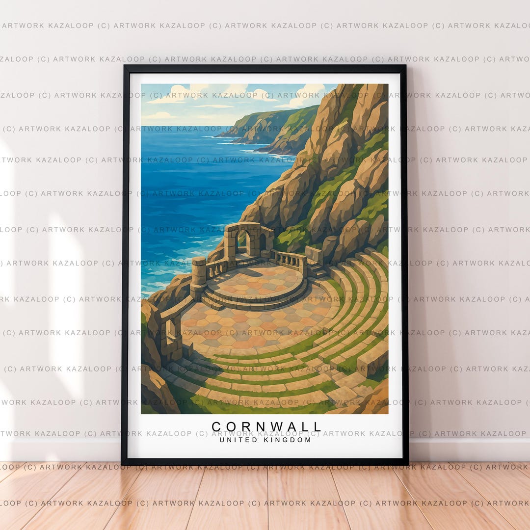 Cornwall Coast Unframed Illustration Art Print Seaside Cornwall Coast ...