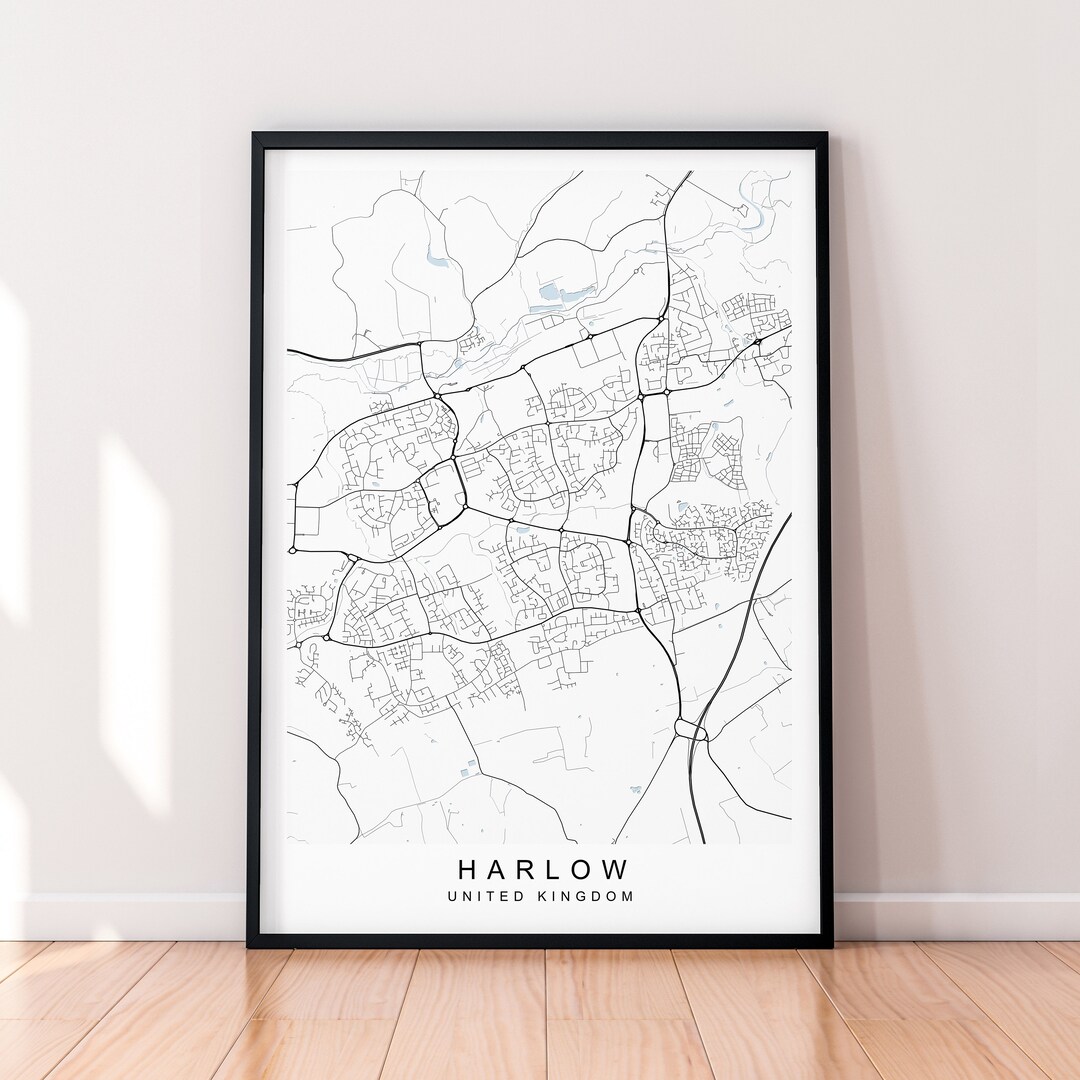 Harlow Map England Print Poster Minimalist Home Decor Harlow UK Town ...