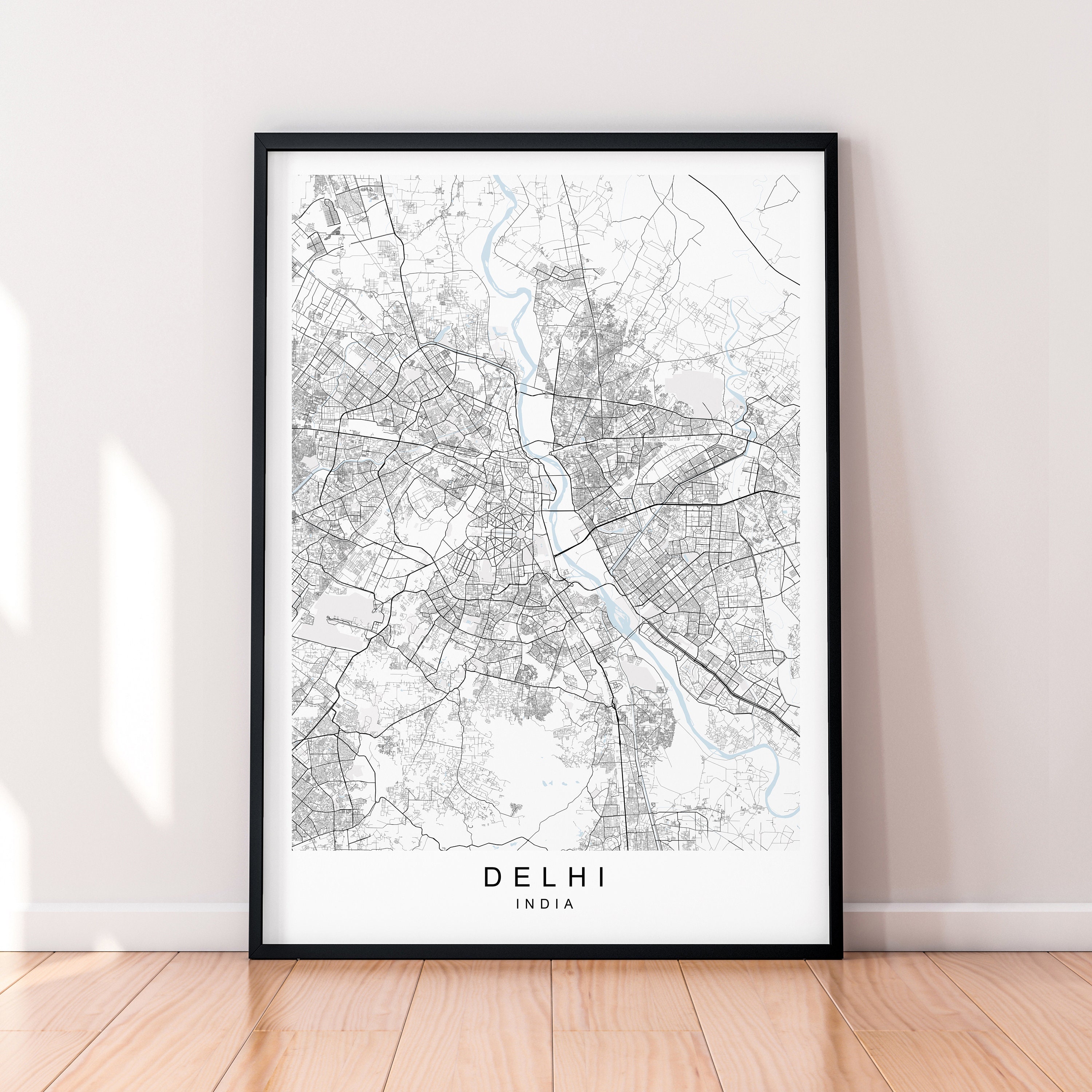 Delhi Map India City Map Print Minimalist Home Delhi Map Poster Wall ...