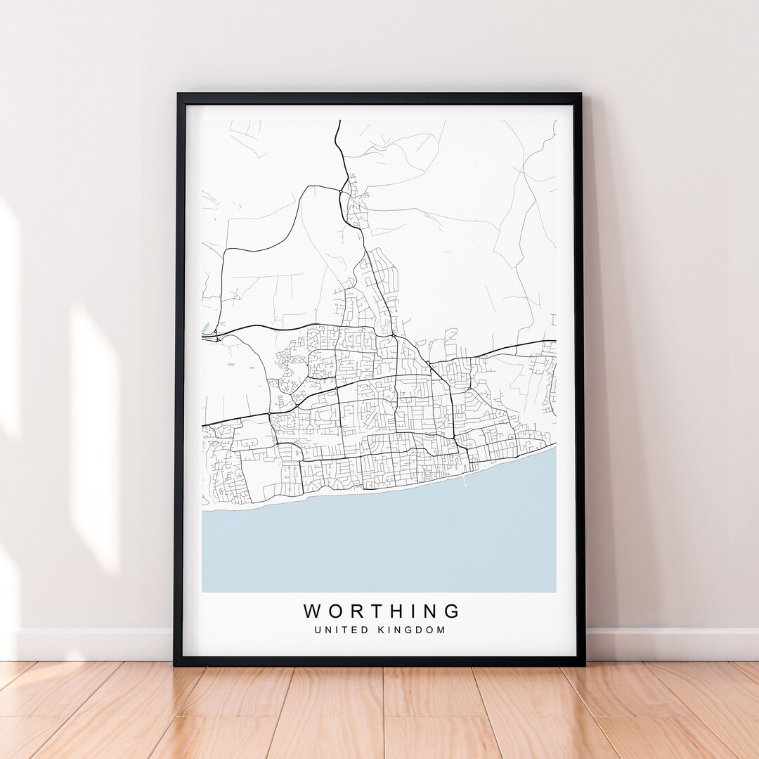 Worthing Map England Print Poster Minimalist Home Decor Worthing UK ...