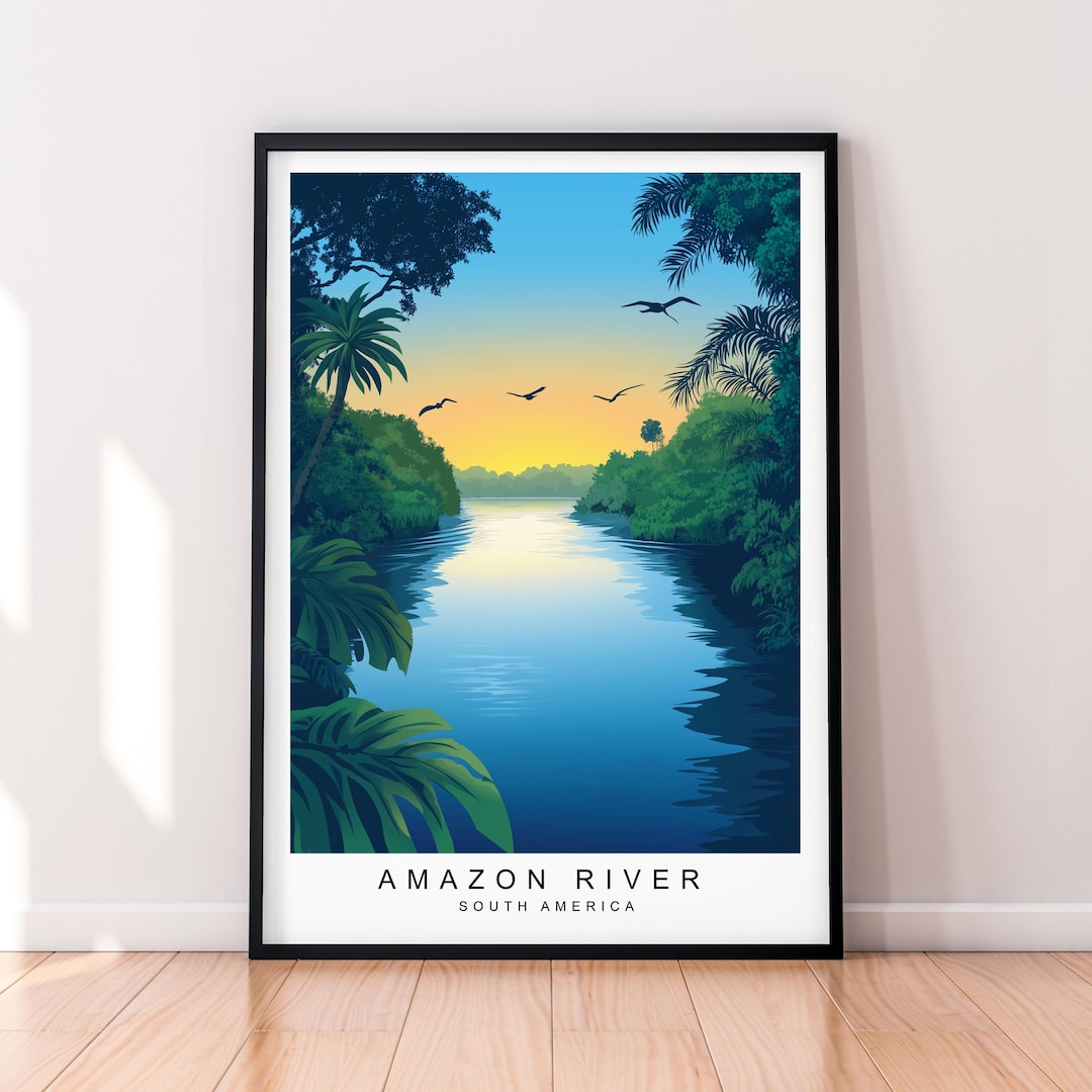 Amazon River Sunset Art Print Illustration Amazon River Poster Wall Art ...