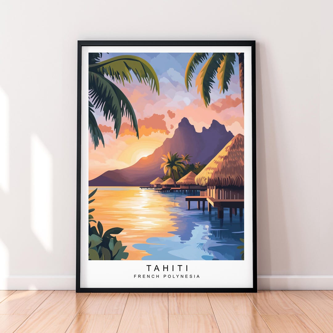 Tahiti Sunset Travel Print Art Illustration Tahiti French Polynesia ...