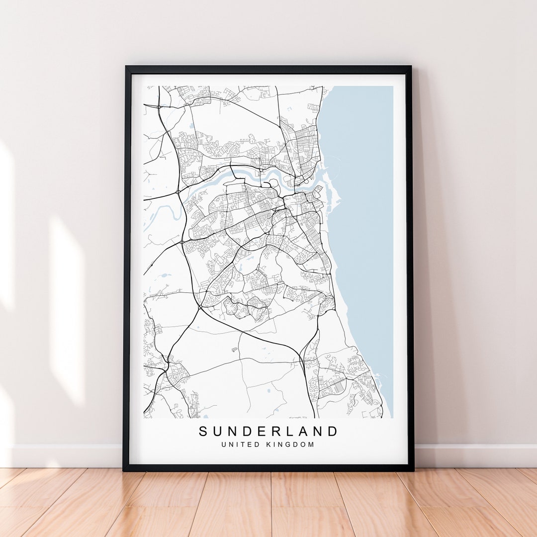 Sunderland City England Map Print Poster Minimalist Home Decor ...