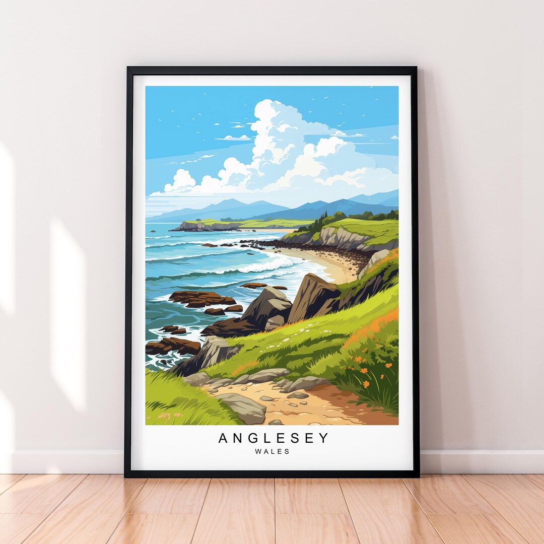 Anglesey Beach Art Coast Illustration Print Anglesey Wales Poster Wall ...