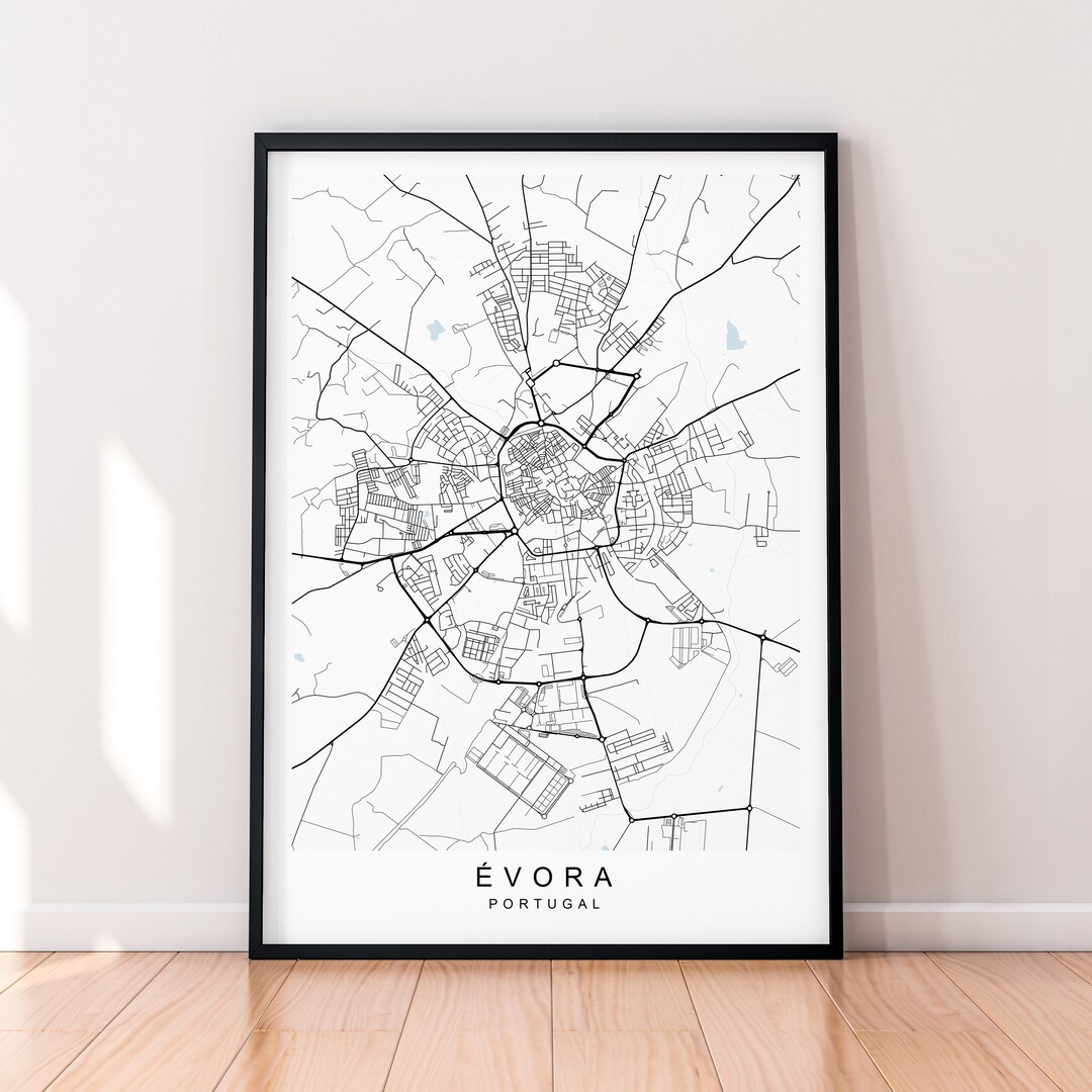 Evora City Map Portugal Print Minimalist Evora Portugal Town Map Poster ...