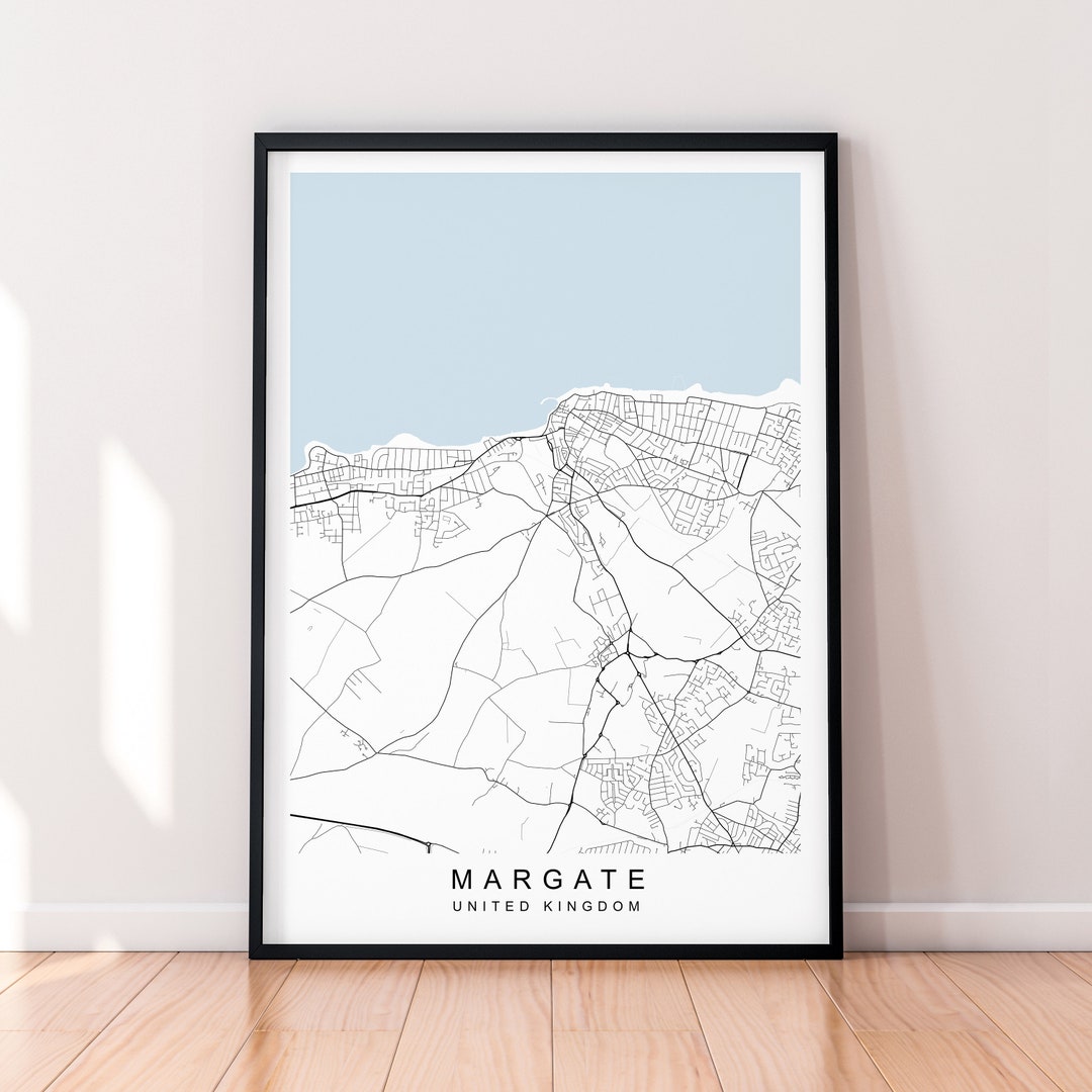 Margate Map England Print Poster Minimalist Home Decor Margate UK Town ...