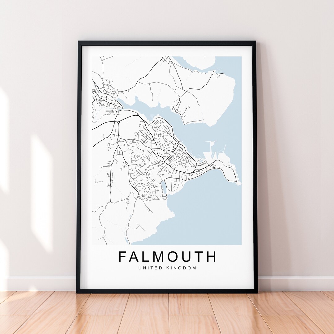 Falmouth Town Map England Print Minimalist Falmouth United Kingdom Map ...