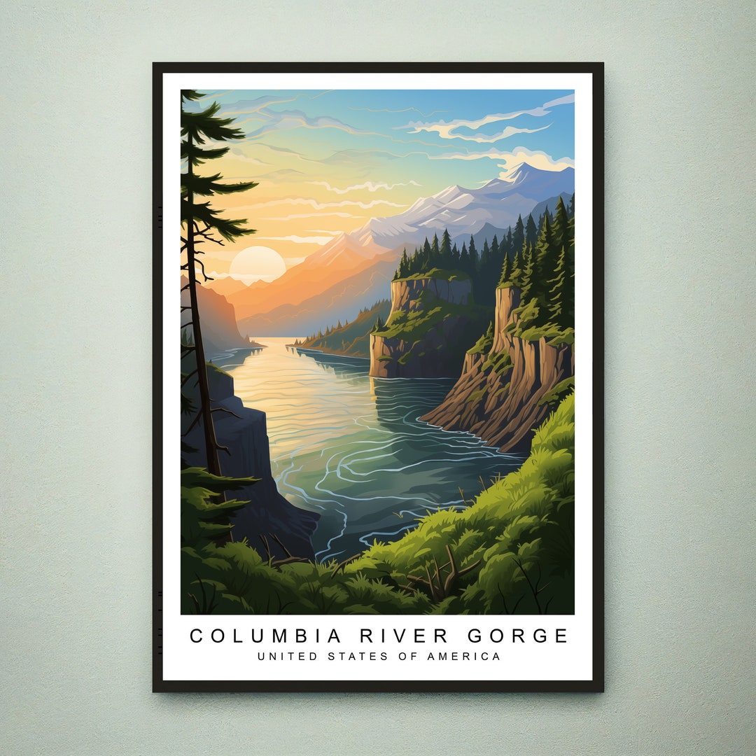 Columbia River Gorge Illustration Print Columbia River Gorge Travel Art ...