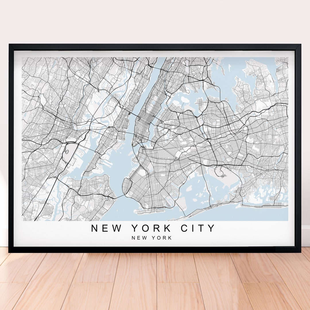 New York City and Area Horizontal Map Print Poster Minimalist Home ...