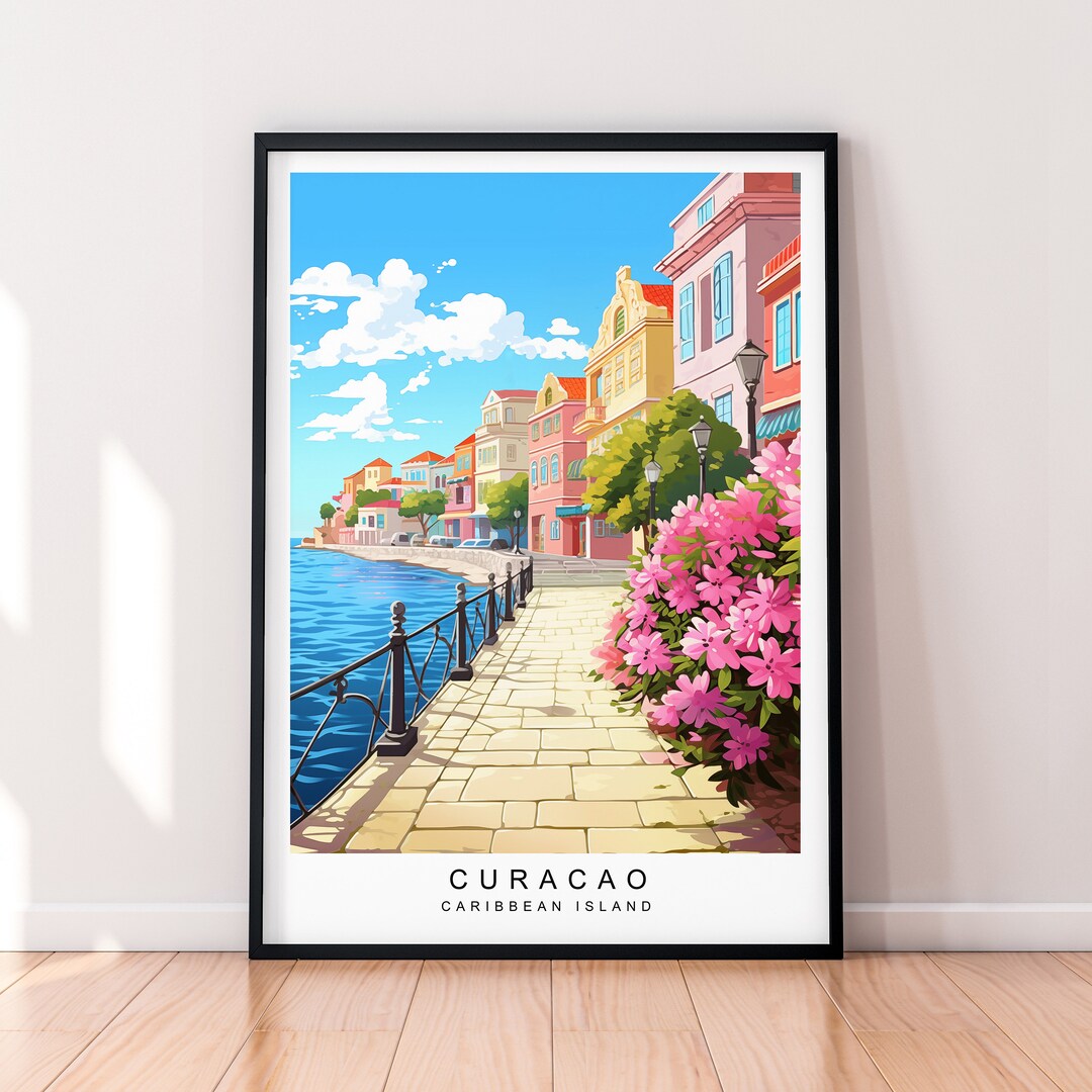 Curacao Illustration Print Curacao Island Travel Poster Gift Unframed ...