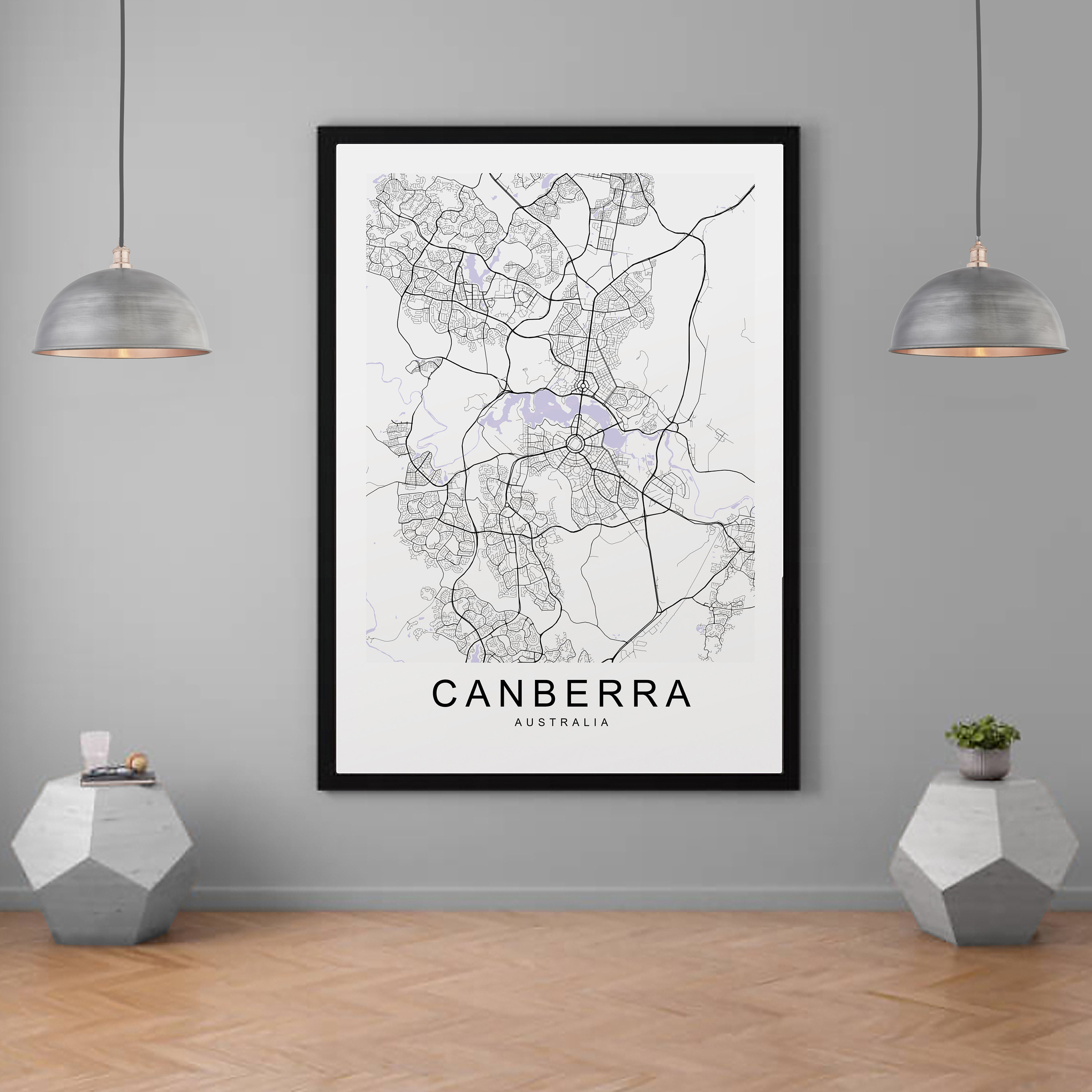 Canberra Map Australia City Town Map Print Minimalist Home Map | Etsy