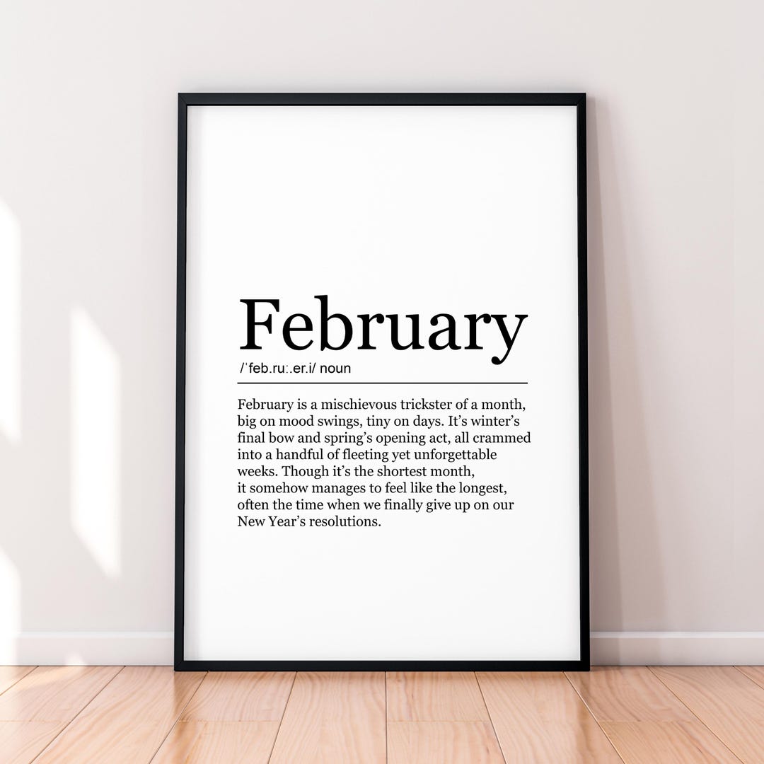 February Fun Print Definition Poster Wall Art February Month Meaning ...