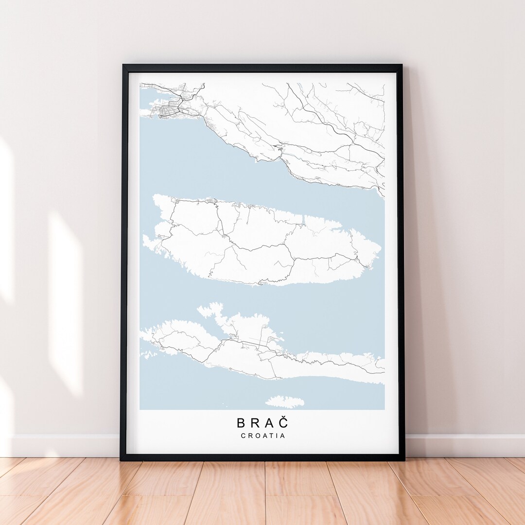 Brac Island Map Print Poster Minimalist Home Decor Brač Island Croatia ...