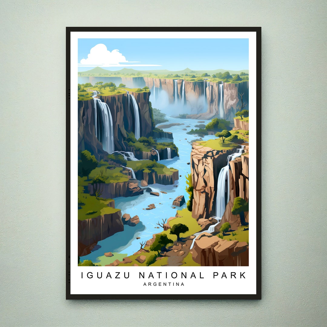 Iguazu Waterfalls Illustration Print Iguazu National Park Argentina ...