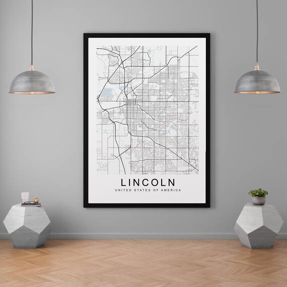 Lincoln Map Nebraska USA City Town Map Print Minimalist Home - Etsy