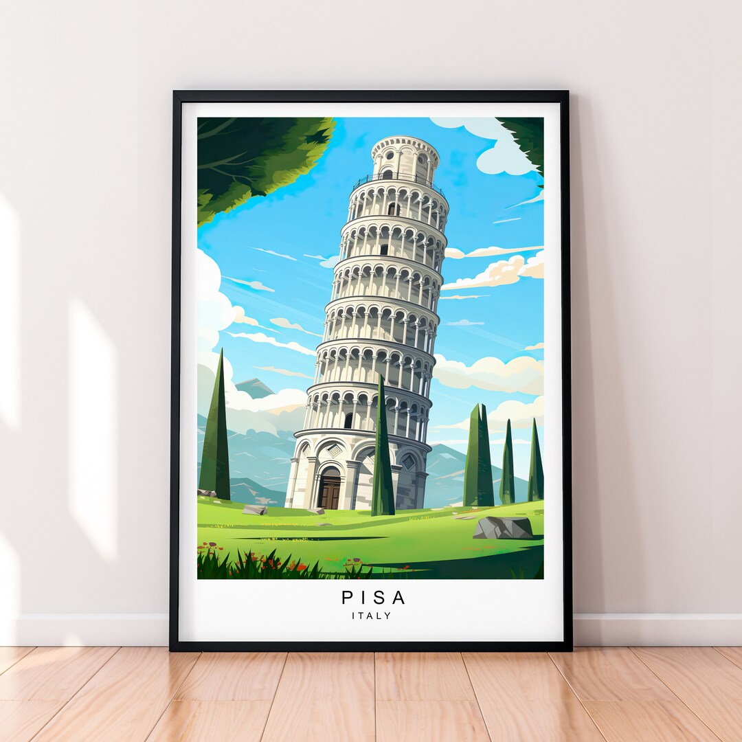Pisa Illustration Print Leaning Tower of Pisa Travel Poster Gift ...