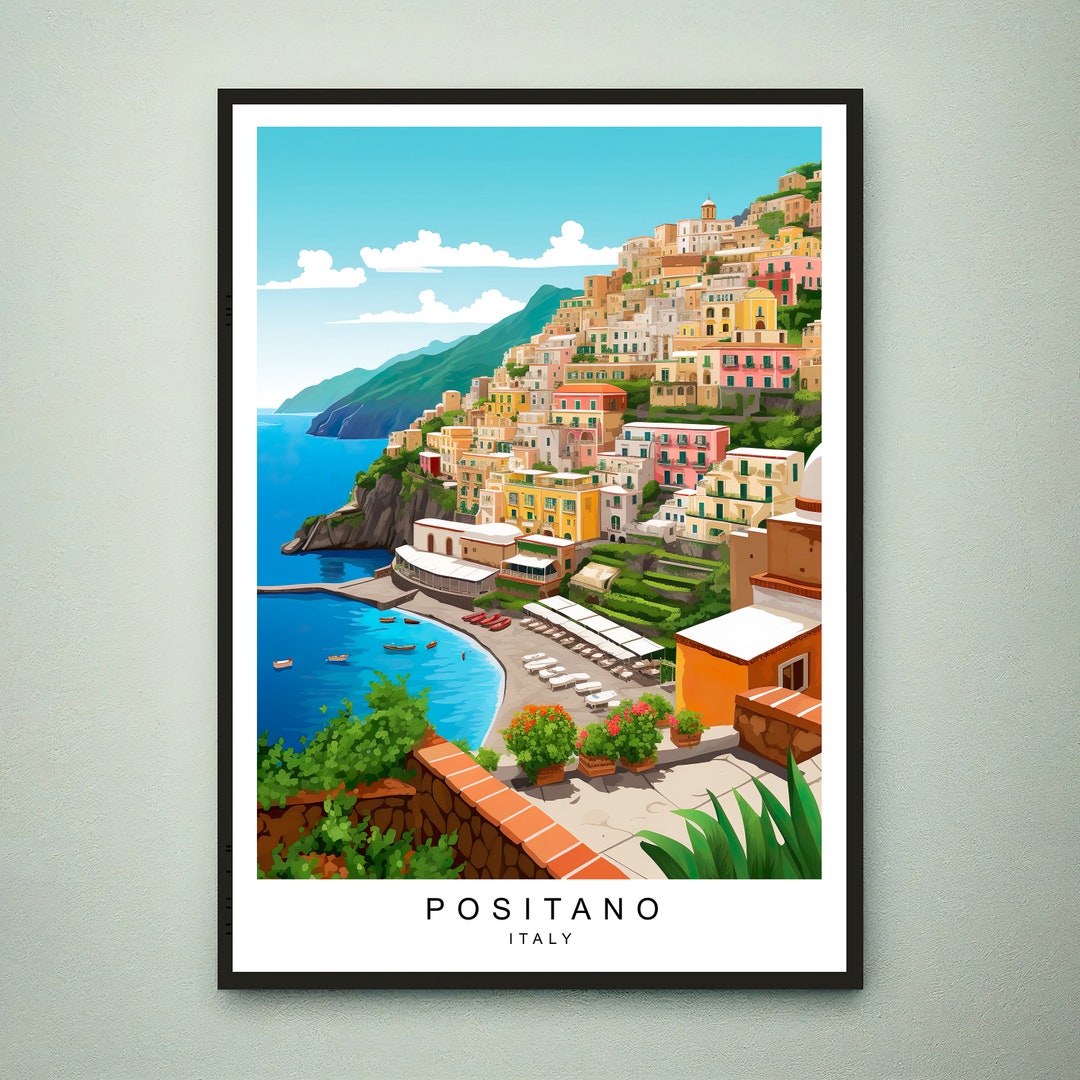 Positano Print Illustration Positano Amalfi Coast Travel Poster Gift ...
