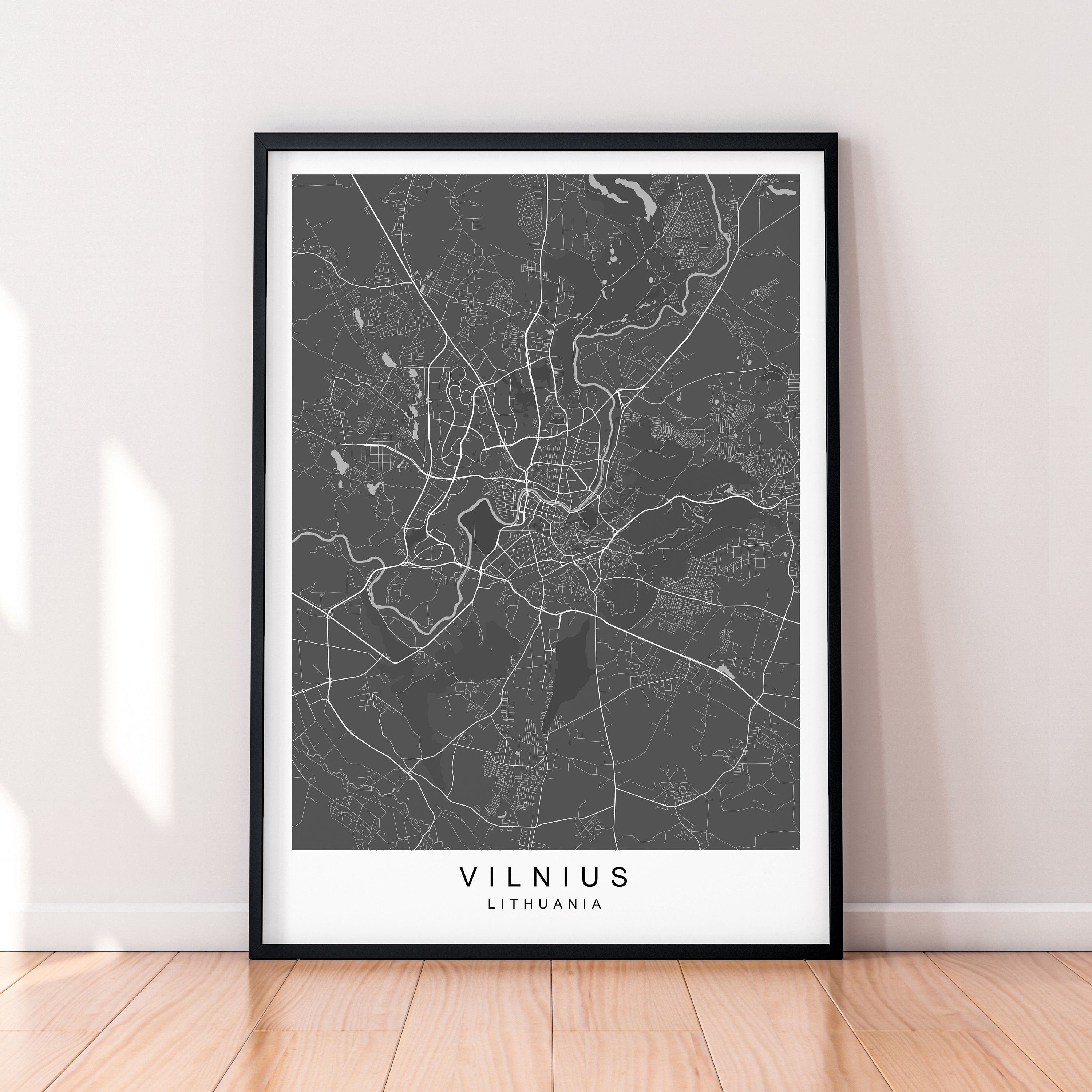 Vilnius Map Town City Map Poster Print Vilnius Lithuania Home Map ...