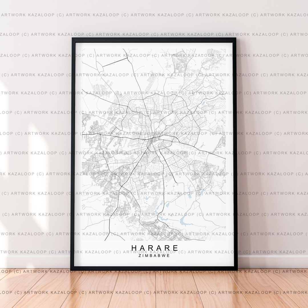 Harare Map Poster Print Harare Unframed Map Poster Print Zimbabwe Wall ...