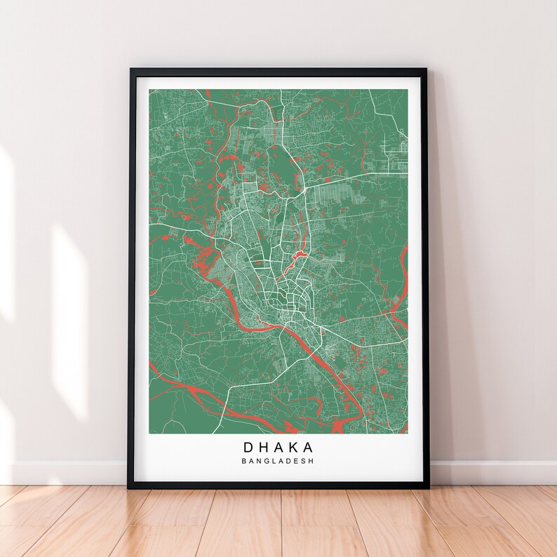 Dhaka City Map Print Minimalist Dhaka Bangladesh Home Map Poster Wall ...