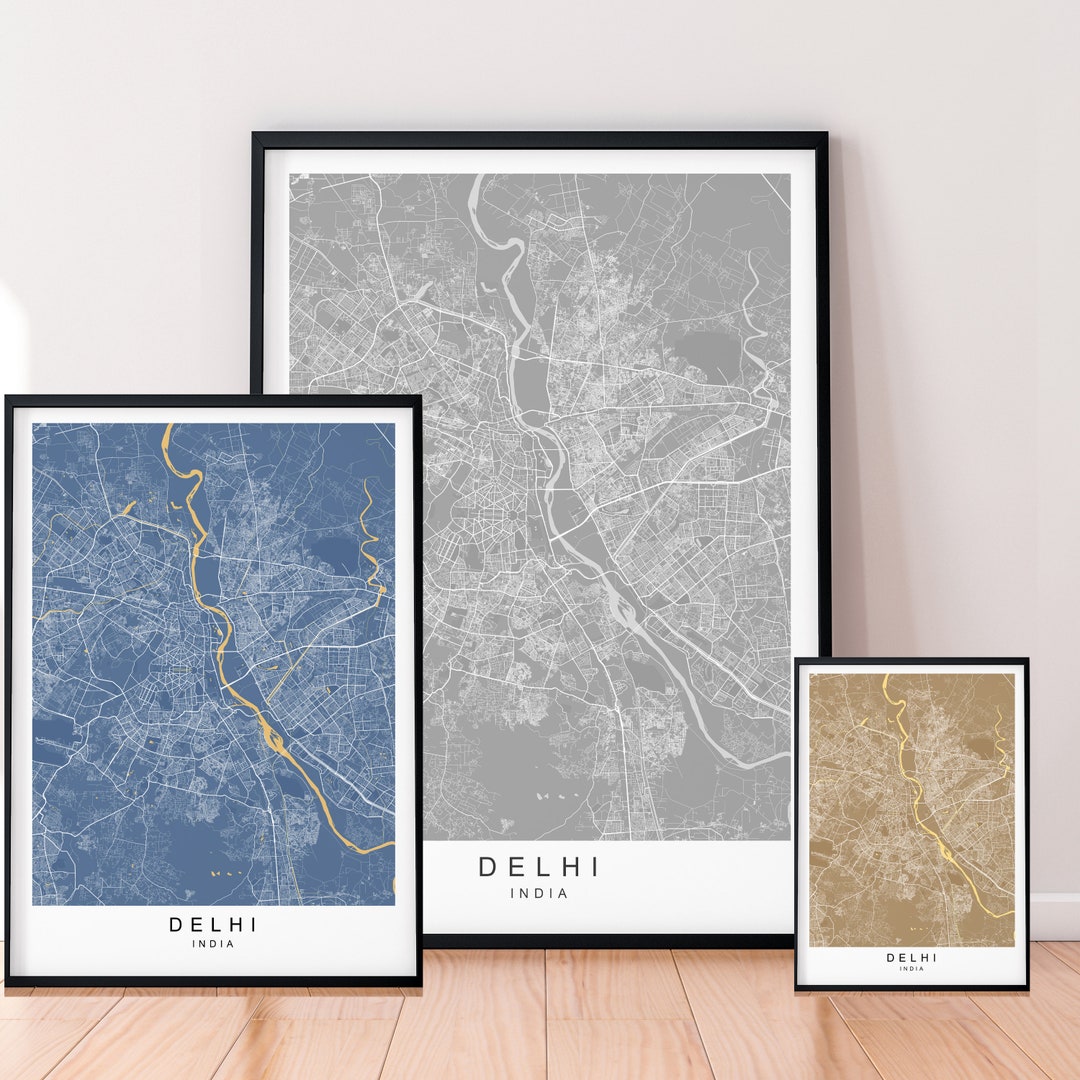 Delhi Map India City Map Print Minimalist Home Delhi Map Poster Wall ...