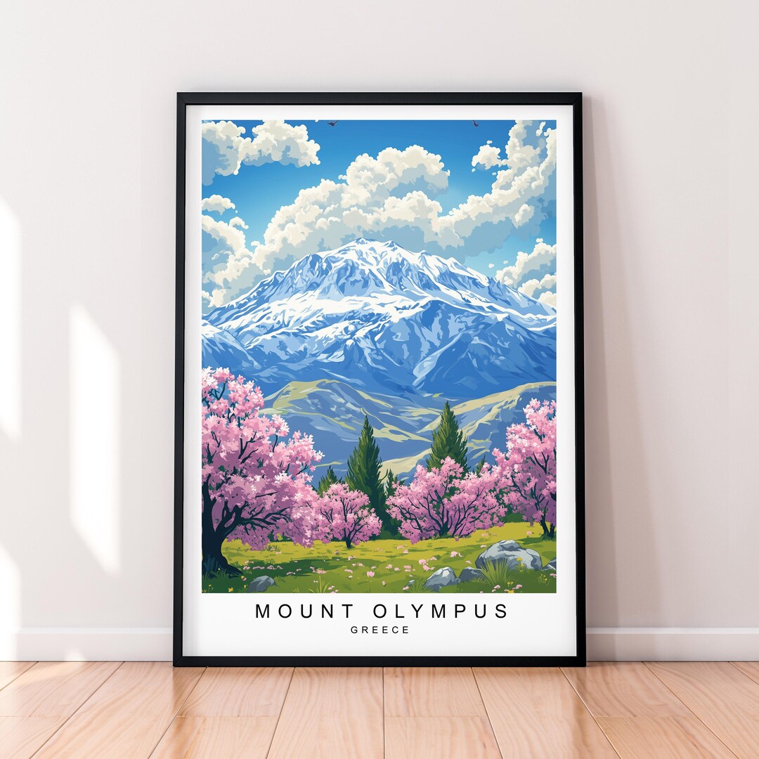 Mount Olympus Illustration Print Mount Olympus Greece Poster Wall Art ...